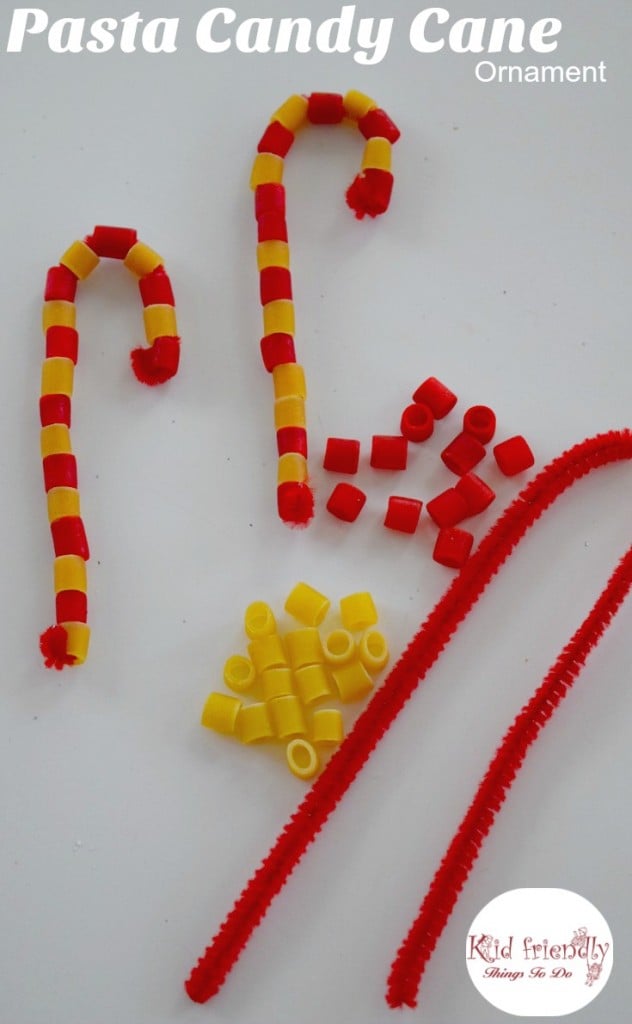 Pasta Candy Cane Ornament Craft for Kids at Christmas