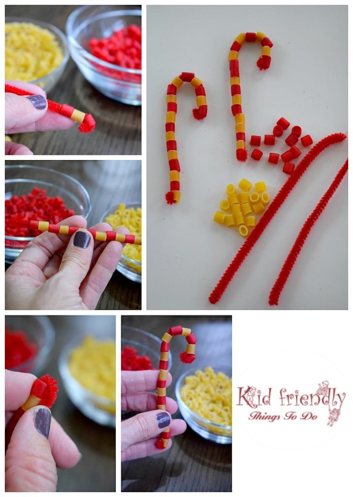 Pasta Candy Cane Ornament Craft for Kids at Christmas