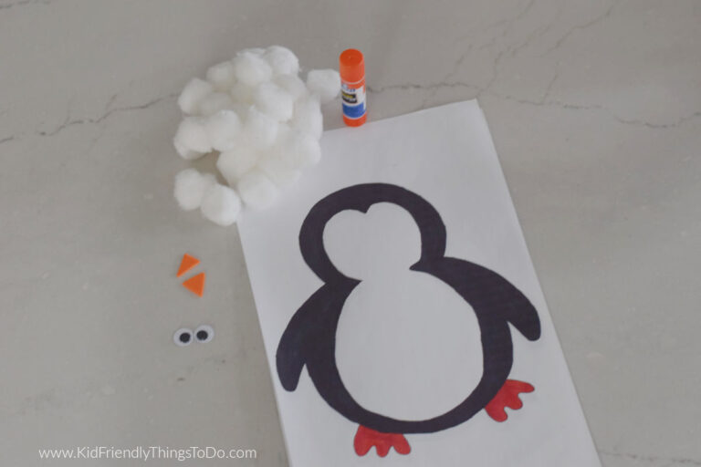 Cotton Ball Penguin Craft (Free Printable Template) - Kid Friendly ...